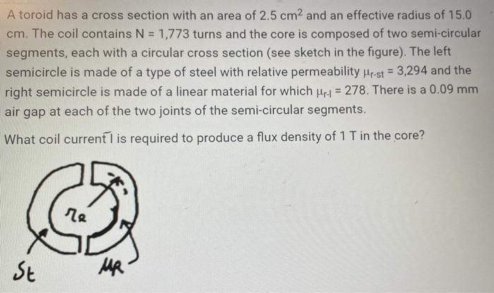 Solved A toroid has a cross section with an area of 2.5 cm2 | Chegg.com