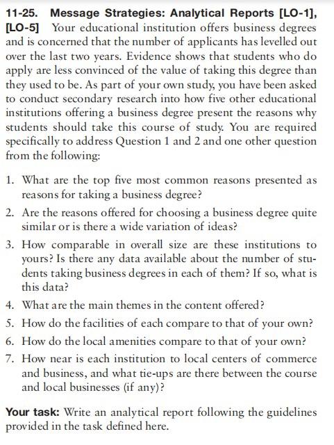 Solved 11-25. Message Strategies: Analytical Reports [LO-1], | Chegg.com