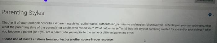 Solved Describe 4 parenting styles: authoritative, | Chegg.com