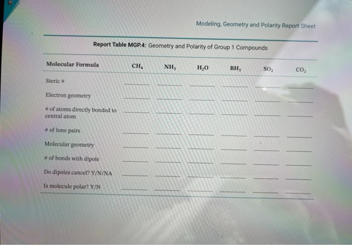 Solved Modeling, Geometry and Polarity Report Sheet Report | Chegg.com