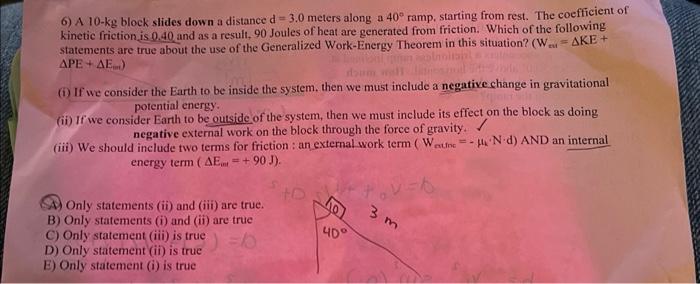 Solved 6) A 10−kg block slides down a distance d=3.0 meters | Chegg.com