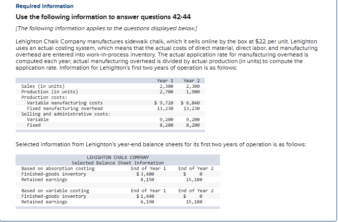 Solved Required InformationUse the following information to | Chegg.com