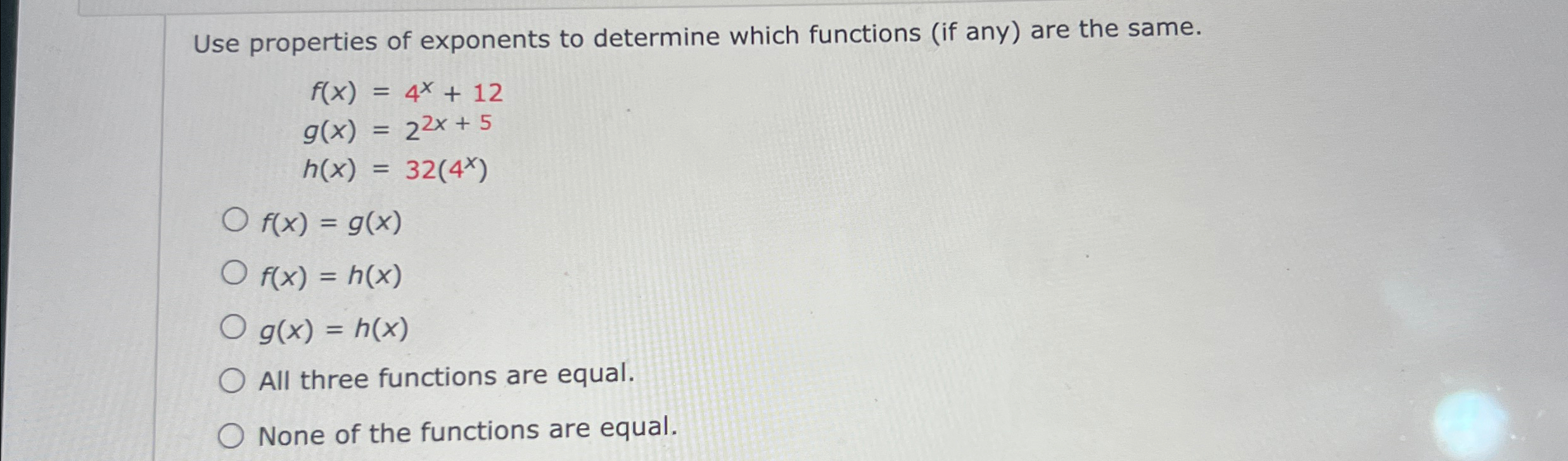 Solved Use properties of exponents to determine which | Chegg.com