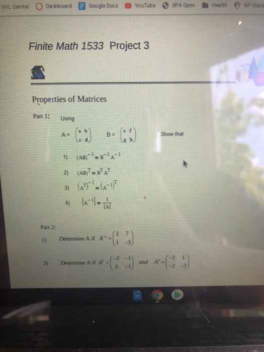 Solved VHL Central Dashboard Google Docs YouTube BPA Open | Chegg.com