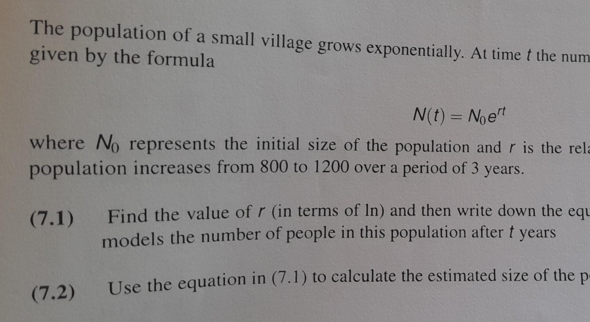 Solved The population of a small village grows | Chegg.com