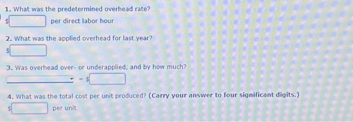 Solved Predetermined Overhead Rate, Applied Overhead, Unit | Chegg.com