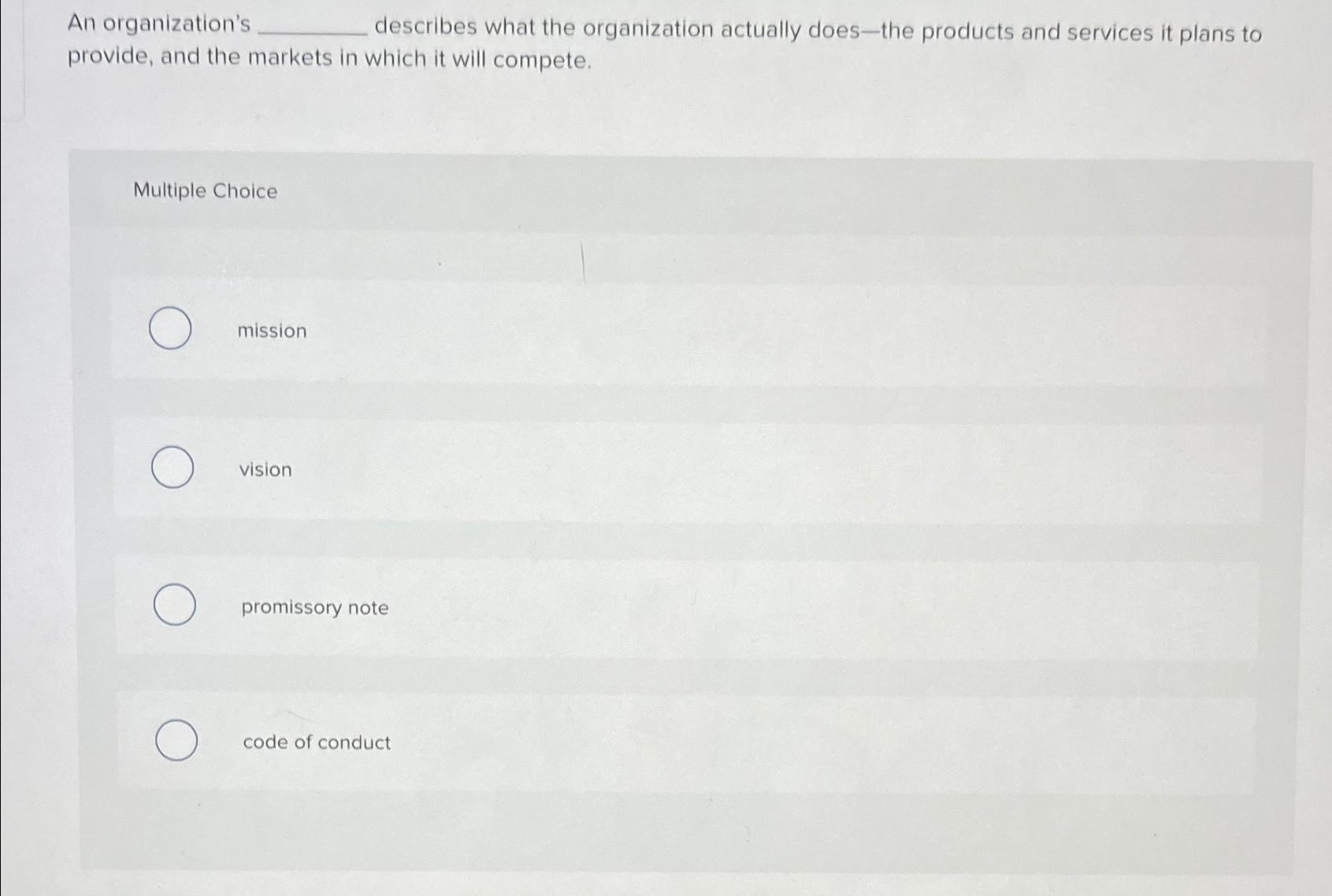 Solved An organization's describes what the organization | Chegg.com