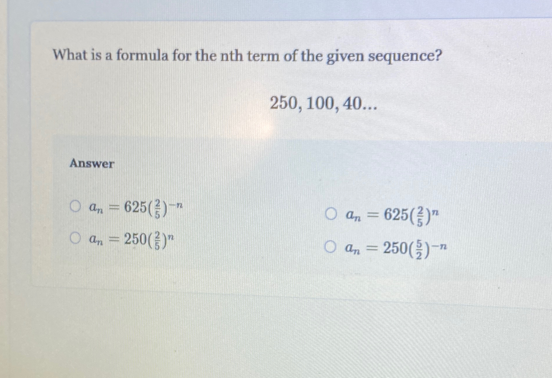 Solved What is a formula for the nth term of the given | Chegg.com
