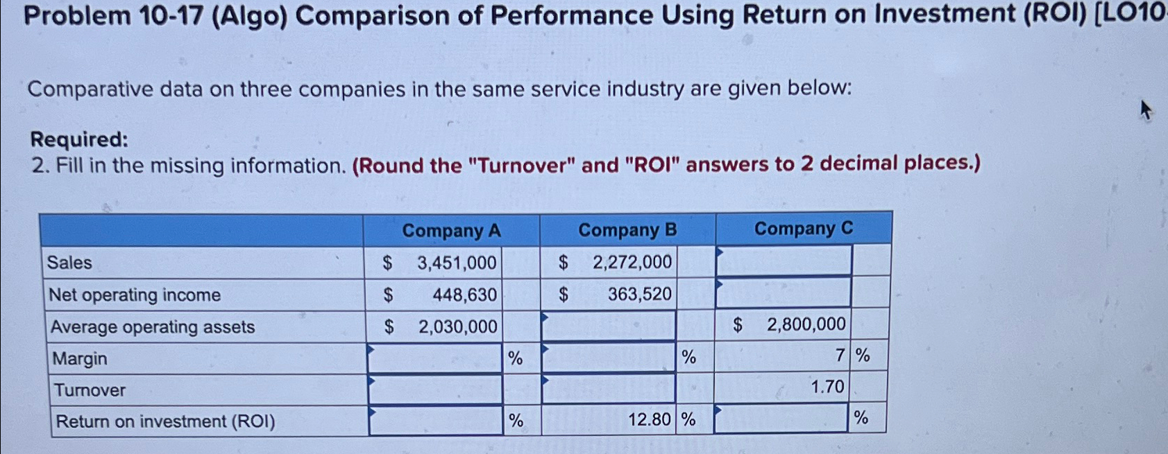 Solved Problem 10-17 (Algo) ﻿Comparison of Performance Using | Chegg.com