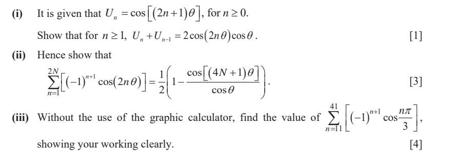 Solved (i) It is given that Un=cos[(2n+1)θ], for n≥0. Show | Chegg.com