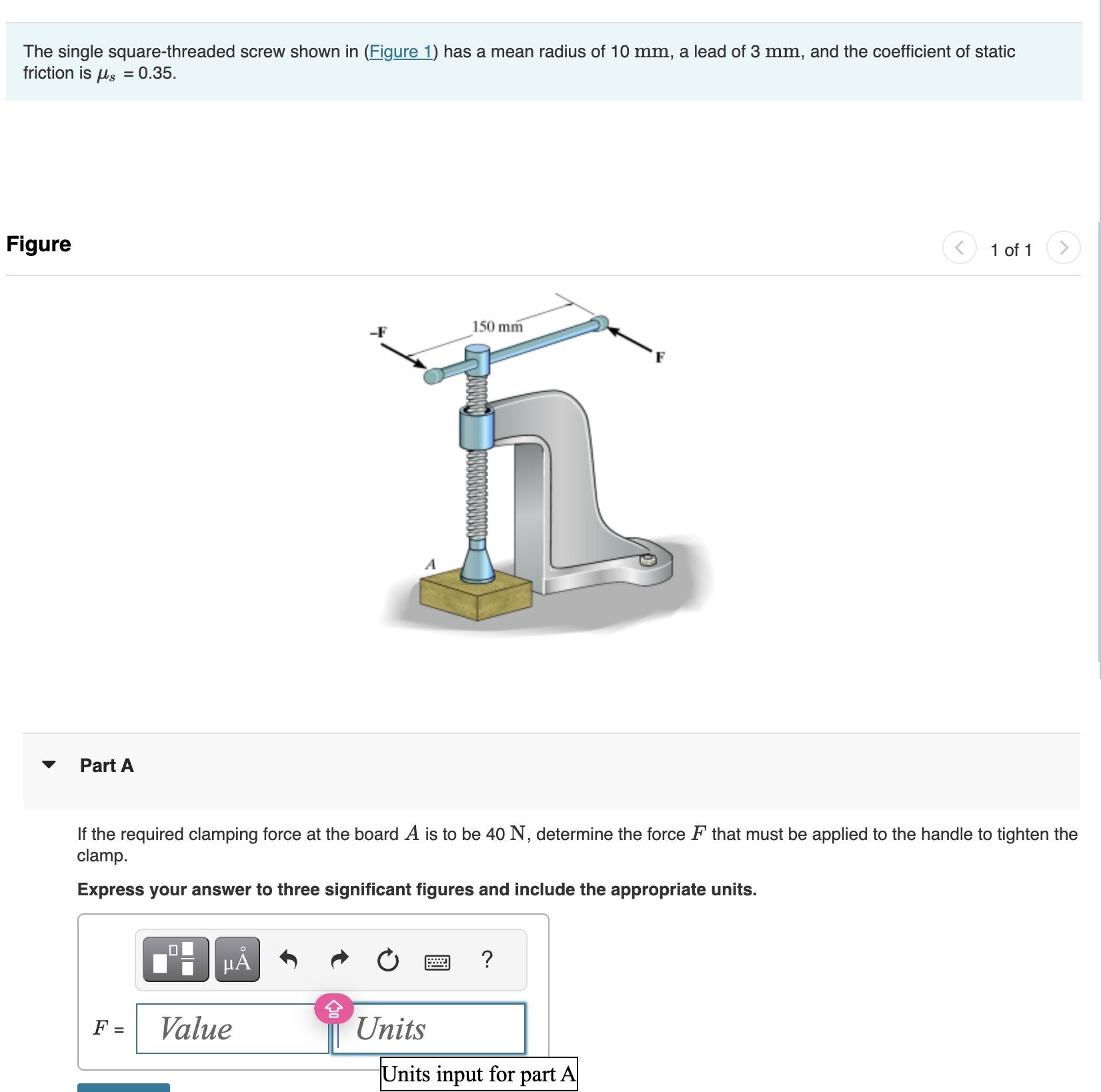Solved The single square-threaded screw shown in (Figure 1) | Chegg.com