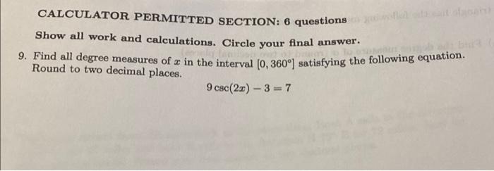 Solved CALCULATOR PERMITTED SECTION: 6 questions Show all | Chegg.com