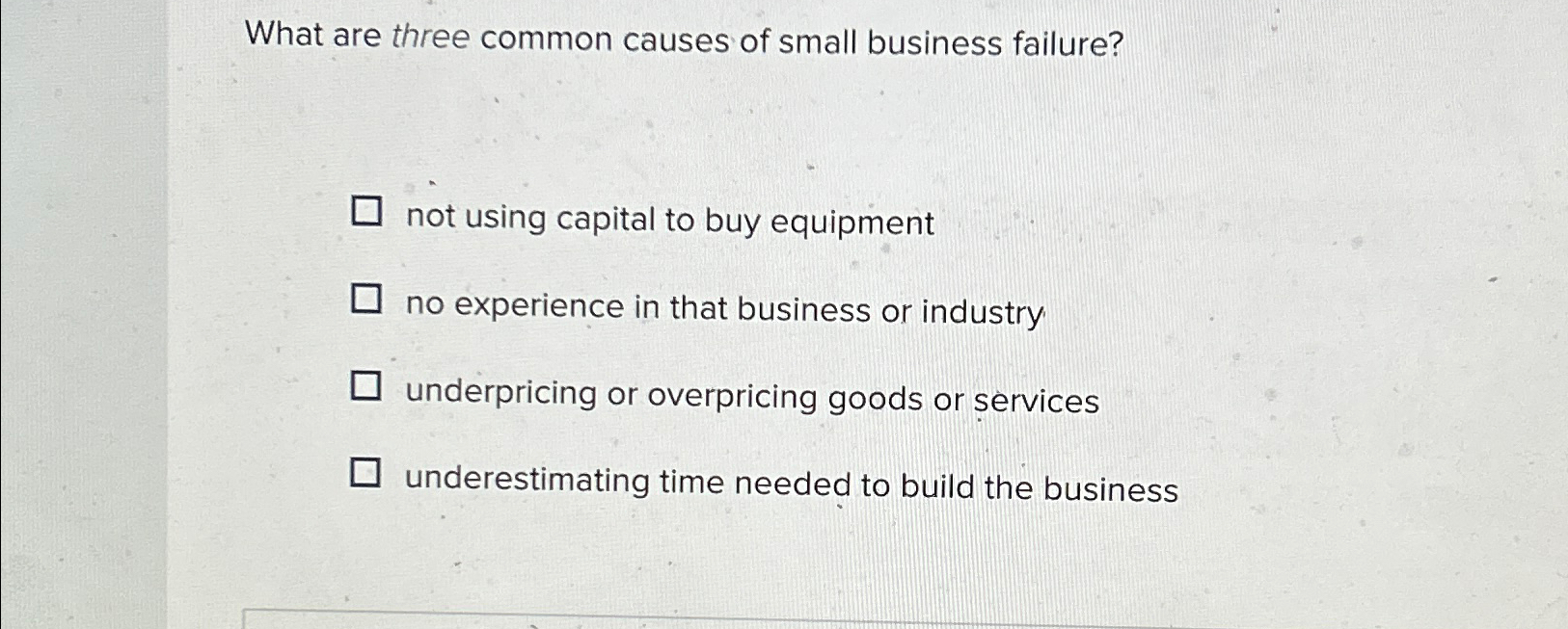 Solved What are three common causes of small business | Chegg.com