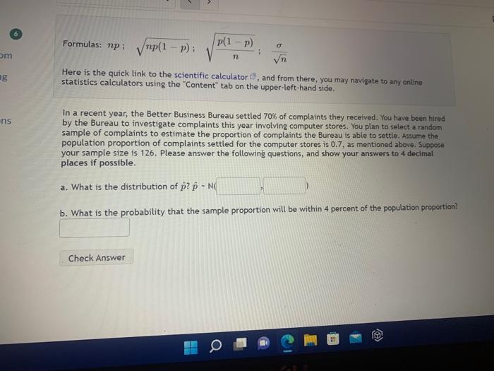 Solved Formulas: np;np(1−p);np(1−p);nσ Here is the quick | Chegg.com