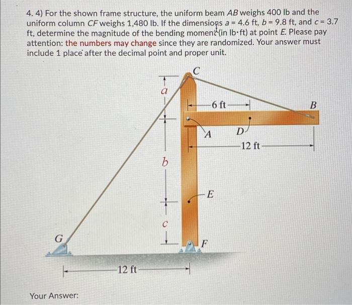 Solved 4.4) For the shown frame structure, the uniform beam | Chegg.com
