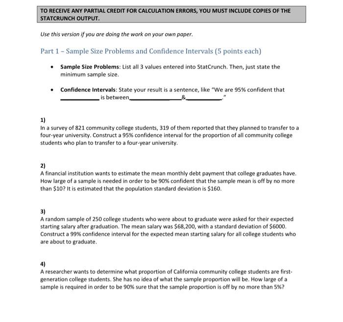 Solved TO RECEIVE ANY PARTIAL CREDIT FOR CALCULATION ERRORS, | Chegg.com