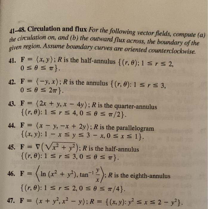 Solved 41-48. Circulation and flux For the following vector | Chegg.com