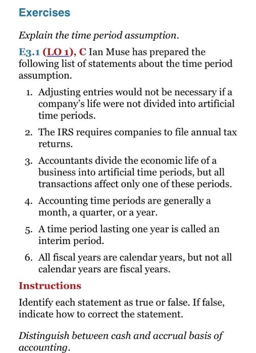 Solved Exercises Explain the time period assumption. E3.1 | Chegg.com