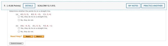 Solved Determine whether the points lie on a straight line, | Chegg.com