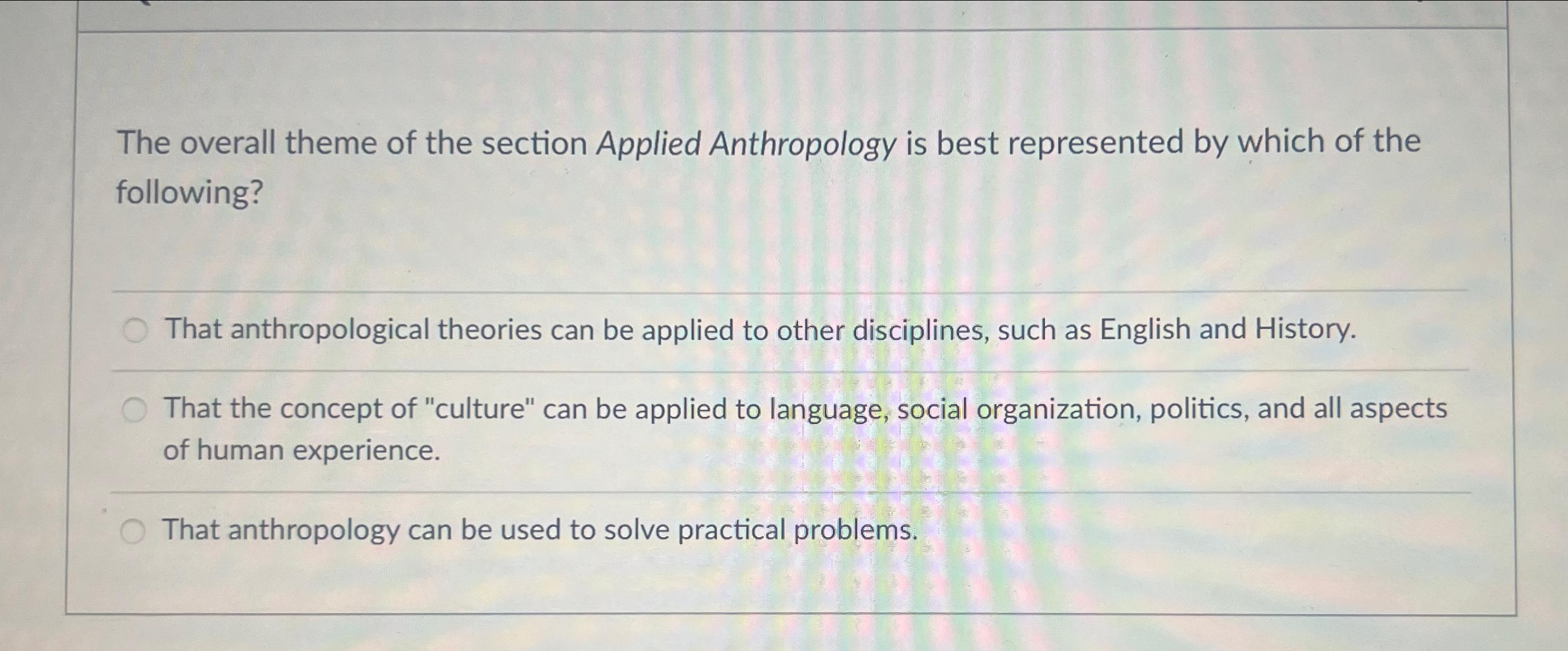 Solved The overall theme of the section Applied Anthropology | Chegg.com