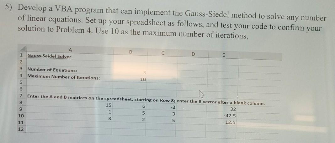 Solved 5) Develop a VBA program that can implement the | Chegg.com