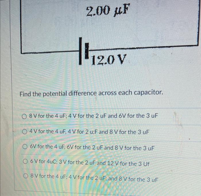 Solved Find the potential difference across each capacitor. | Chegg.com