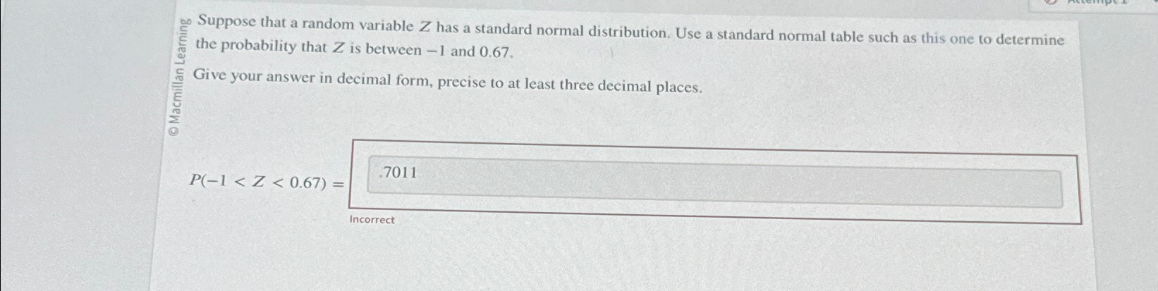 Solved the probability that Z ﻿is between -1 ﻿and 0.67 .Give | Chegg.com
