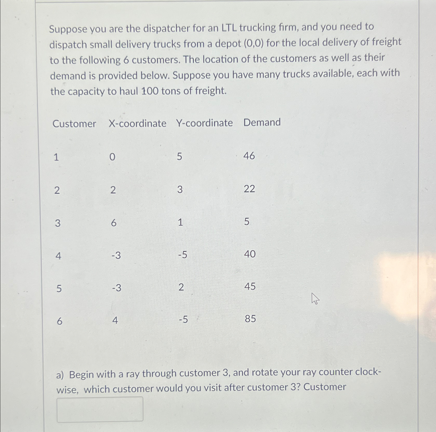Solved Suppose you are the dispatcher for an LTL trucking | Chegg.com