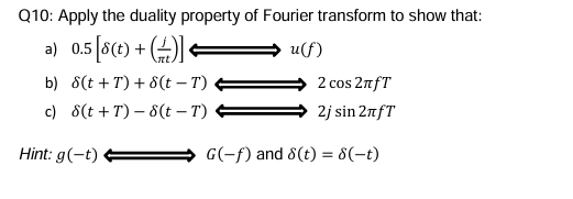 Solved Q10: Apply the duality property of Fourier transform | Chegg.com