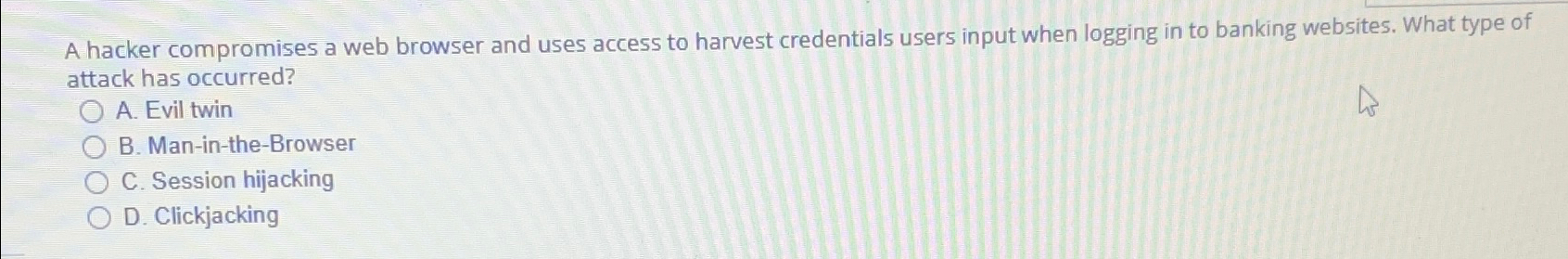Solved A hacker compromises a web browser and uses access to | Chegg.com