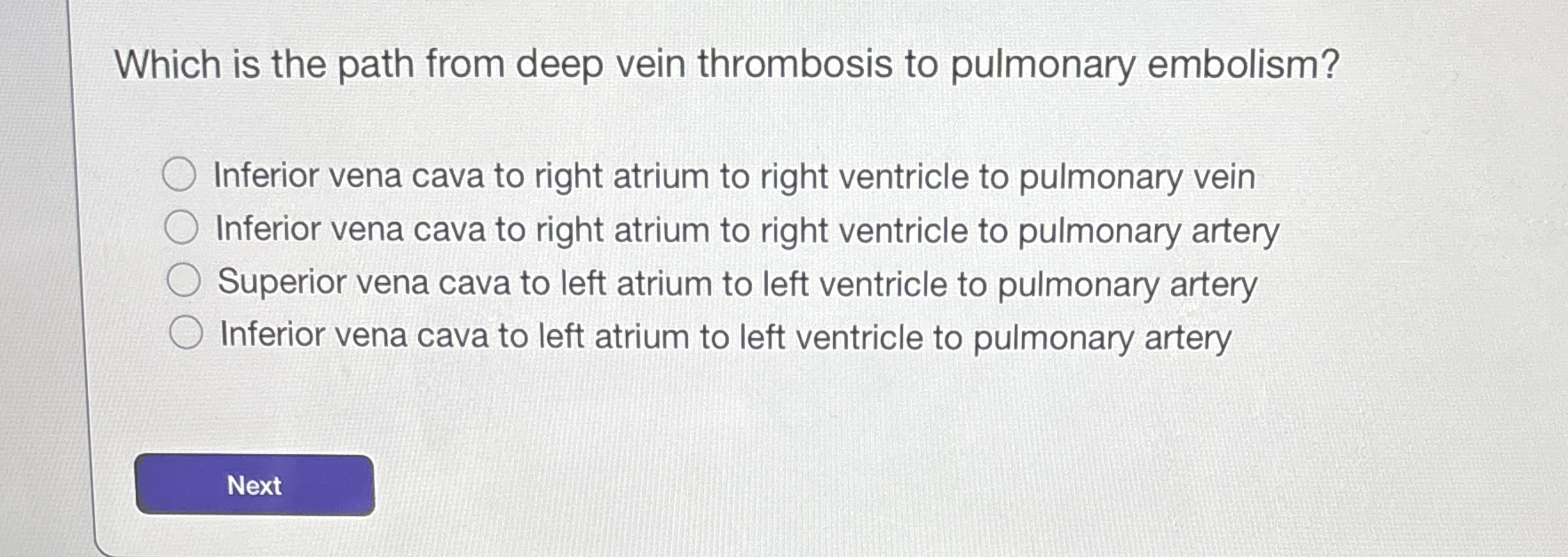 Solved Which is the path from deep vein thrombosis to | Chegg.com