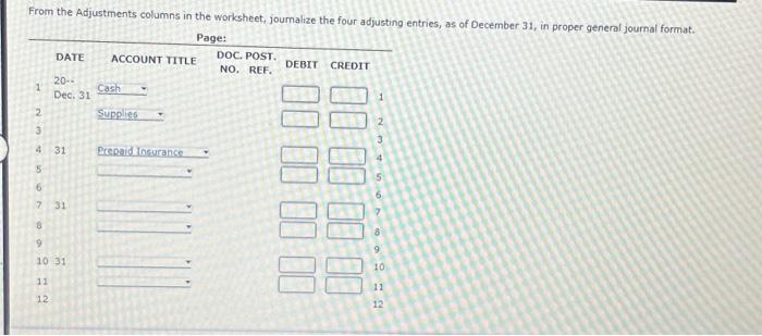 Solved from the adjustments columns in the worksheet | Chegg.com