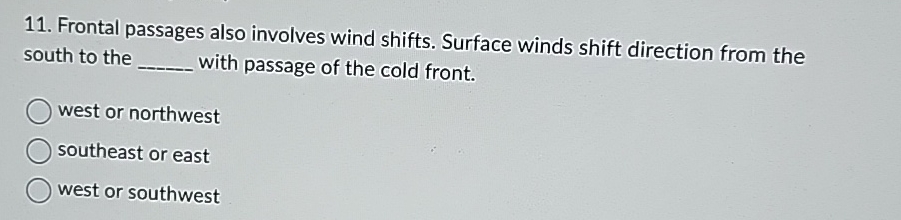 Solved Frontal passages also involves wind shifts. Surface | Chegg.com