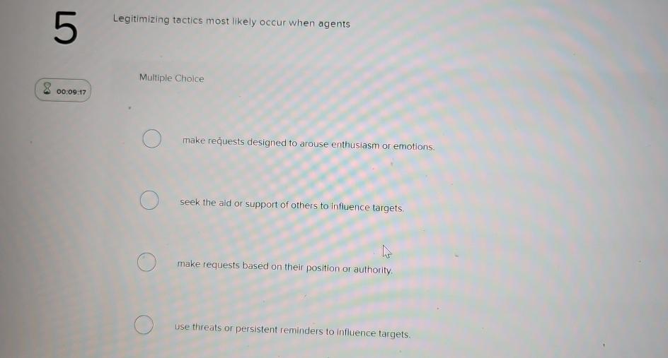 Solved Legitimizing tactics most likely occur when | Chegg.com