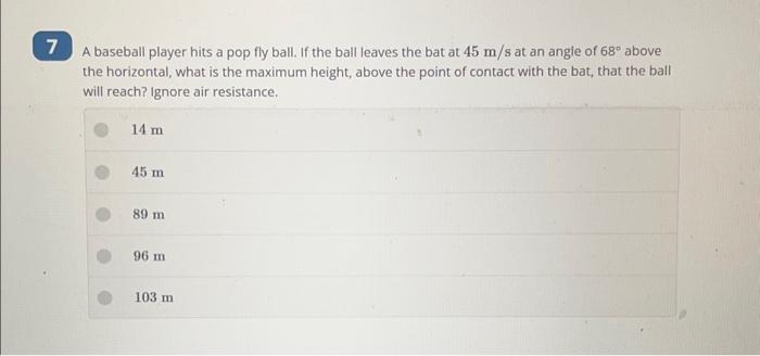 Solved A baseball player hits a pop fly ball. If the ball | Chegg.com