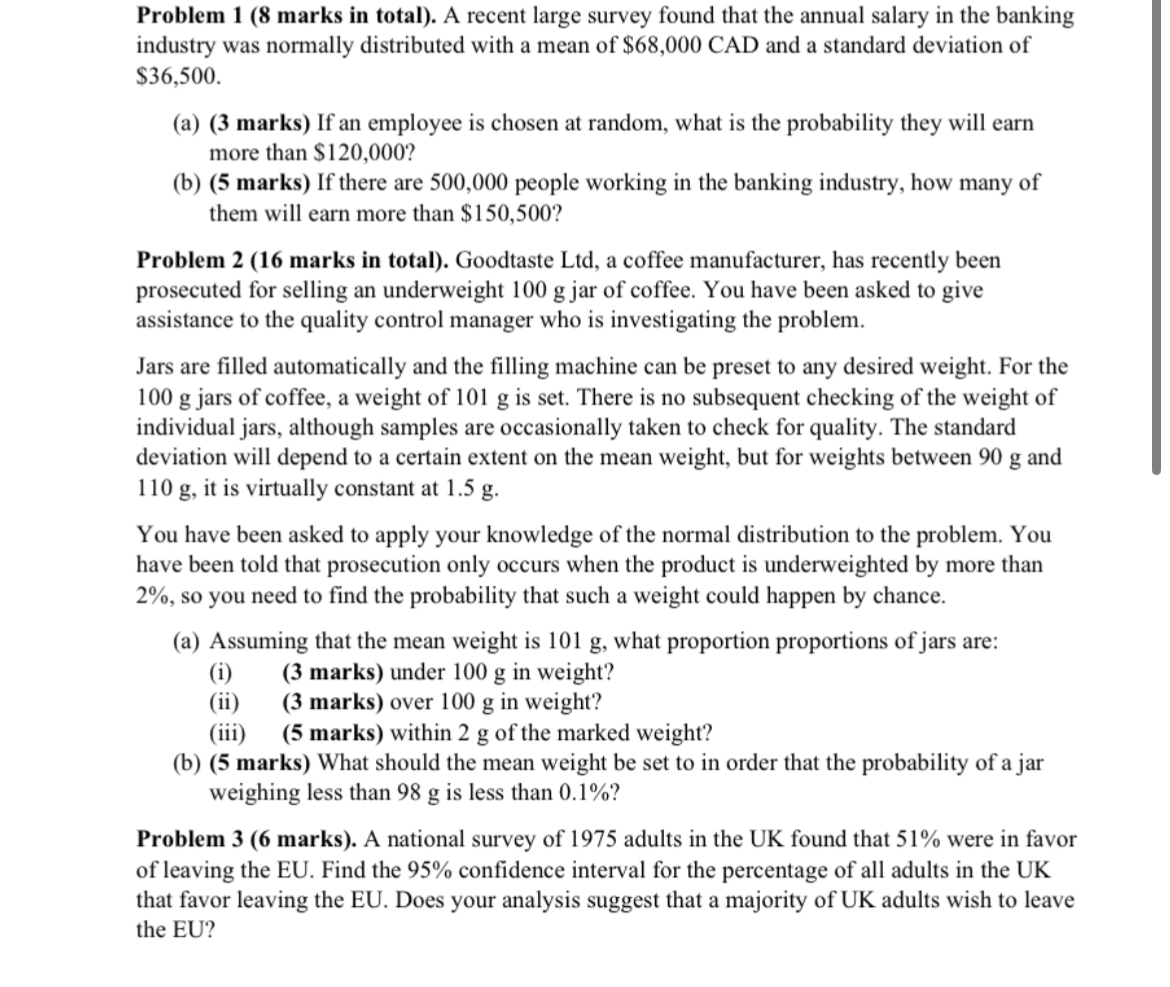Problem 1 (8 ﻿marks in total). ﻿A recent large survey | Chegg.com