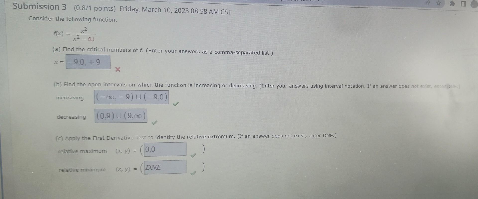 Solved ubmission 1 (0.8/1 points) Friday, March 10, 2023 | Chegg.com