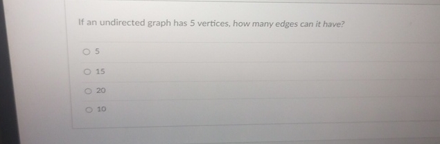 Solved If an undirected graph has 5 ﻿vertices, how many | Chegg.com