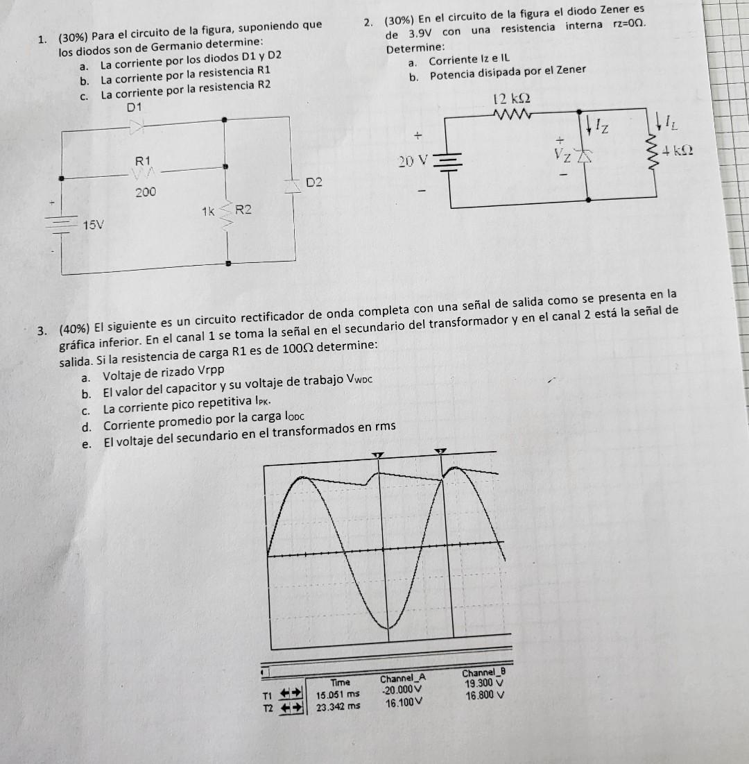 Solved 2. (30%) En el circuito de la figura el diodo Zener | Chegg.com