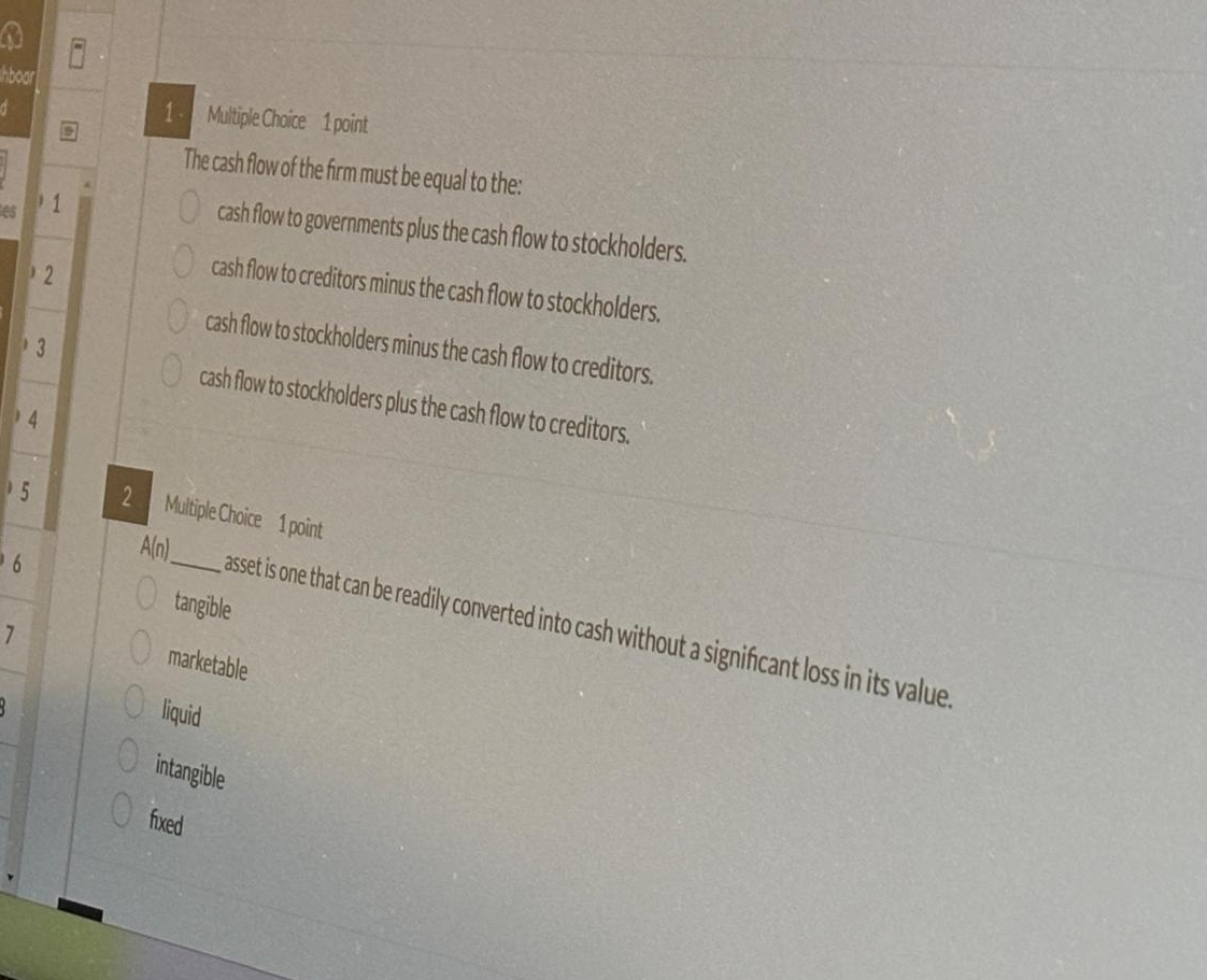 Solved Multiple Choice 1 ﻿pointThe cash flow of the firm | Chegg.com