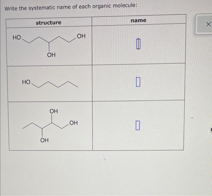 Solved Write the systematic name of each organic molecule: | Chegg.com