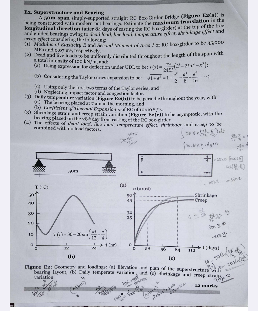 Solved E2. ﻿Superstructure and BearingA 50m ﻿span | Chegg.com