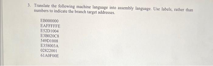 Solved Translate the following machine language into | Chegg.com