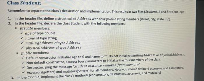 Solved Class Student: Remember to separate the class's | Chegg.com