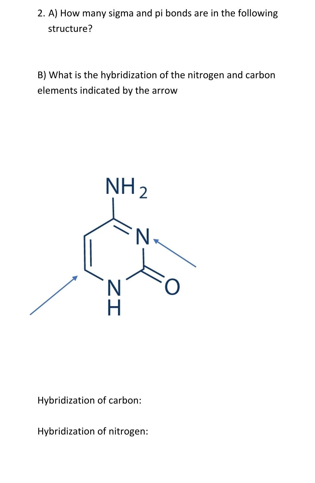 Solved 2. A) How many sigma and pi bonds are in the | Chegg.com