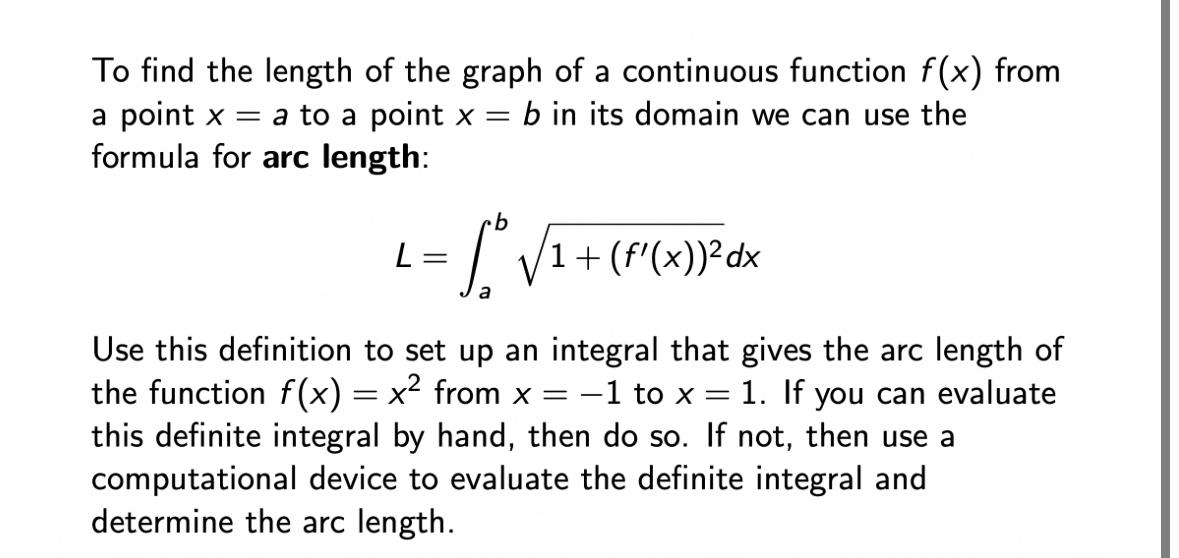 Solved To find the length of the graph of a continuous | Chegg.com