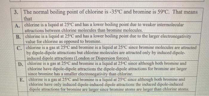 Solved 3. The normal boiling point of chlorine is -35°C and | Chegg.com