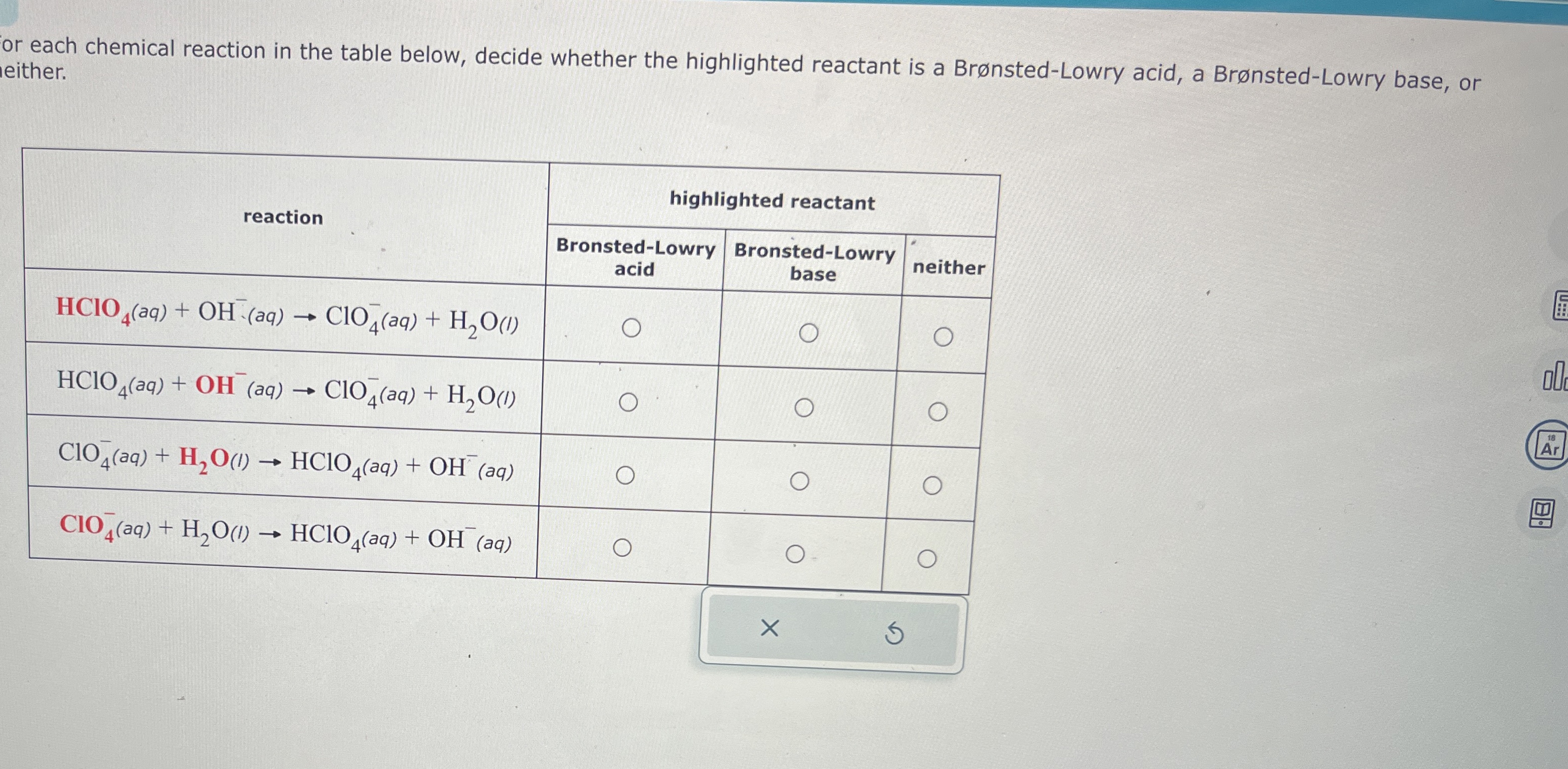Solved or each chemical reaction in the table below, decide | Chegg.com