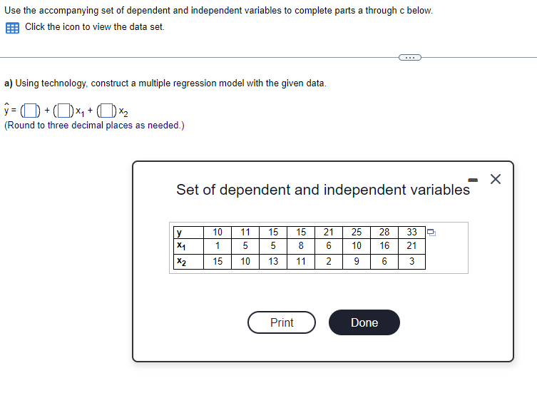 Solved Use the accompanying set of dependent and independent | Chegg.com