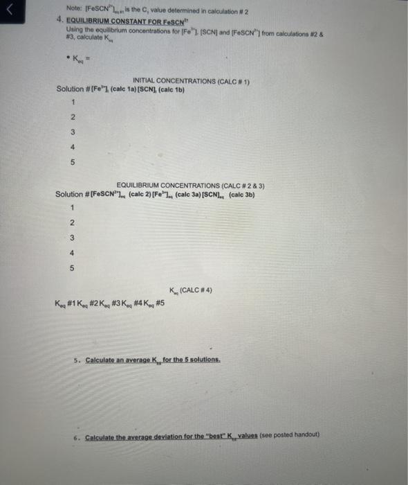 Solved Calculation Worksheet for keq of FSCN For each | Chegg.com
